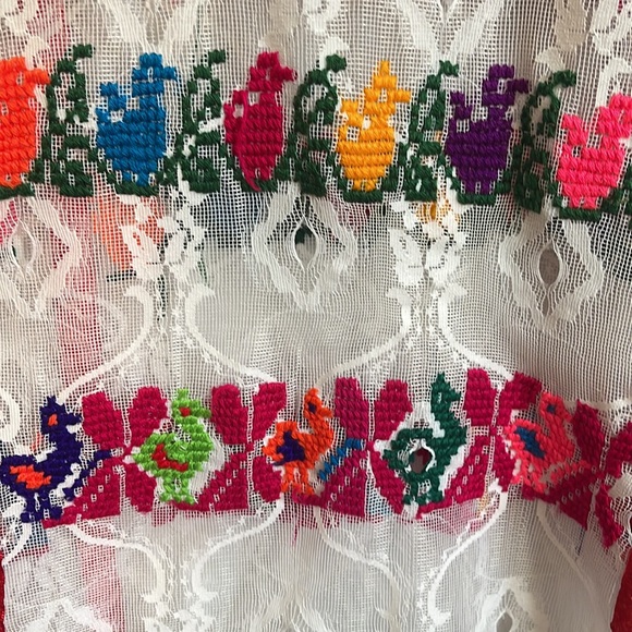 Vintage | Dresses | White Lace Huipil Embroidered By Hand With Colored ...